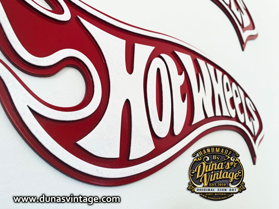 Cartel Logo Hot Wheels en madera. - Dunas vintage
