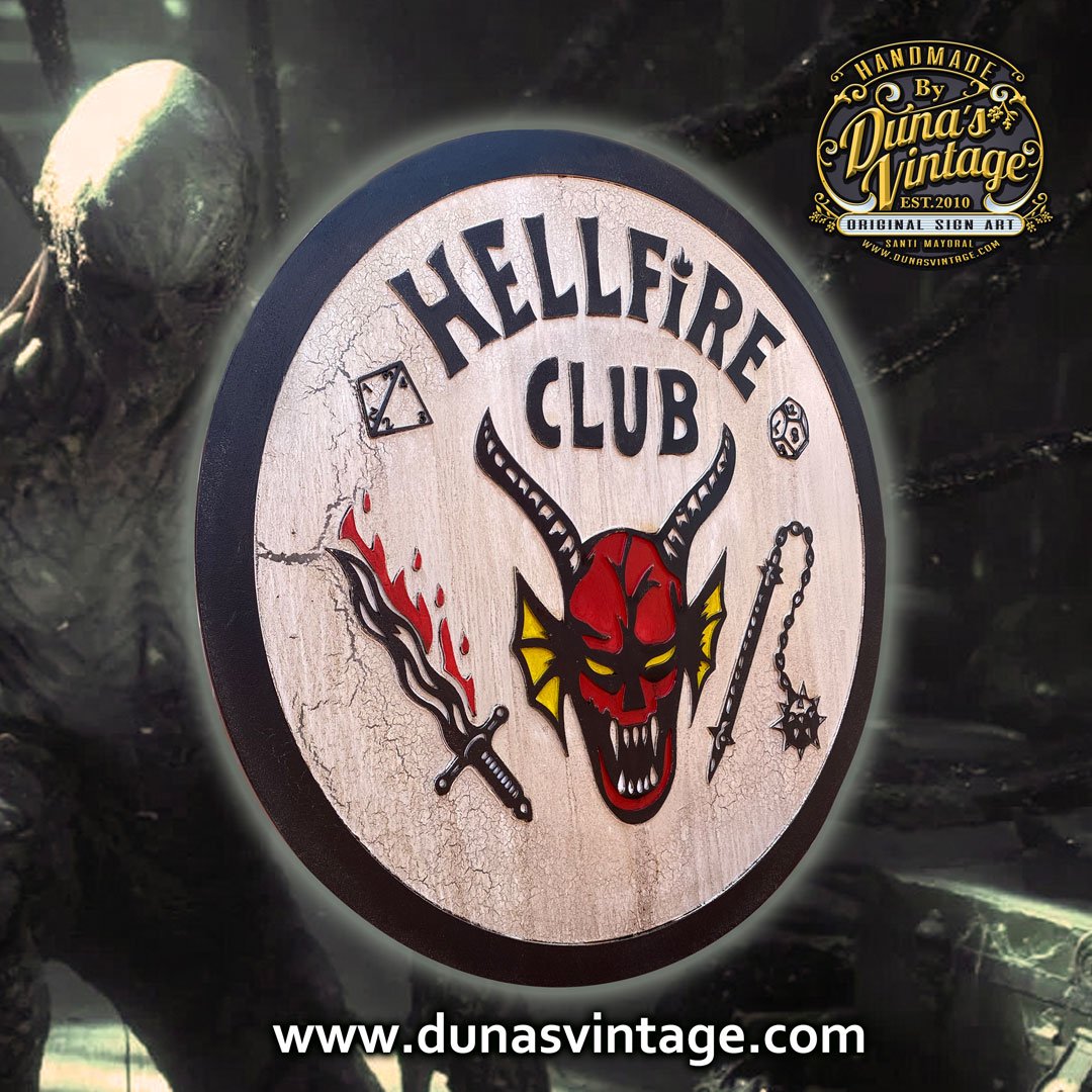 Cartel de Madera HELLFIRE CLUB. - Dunas vintage