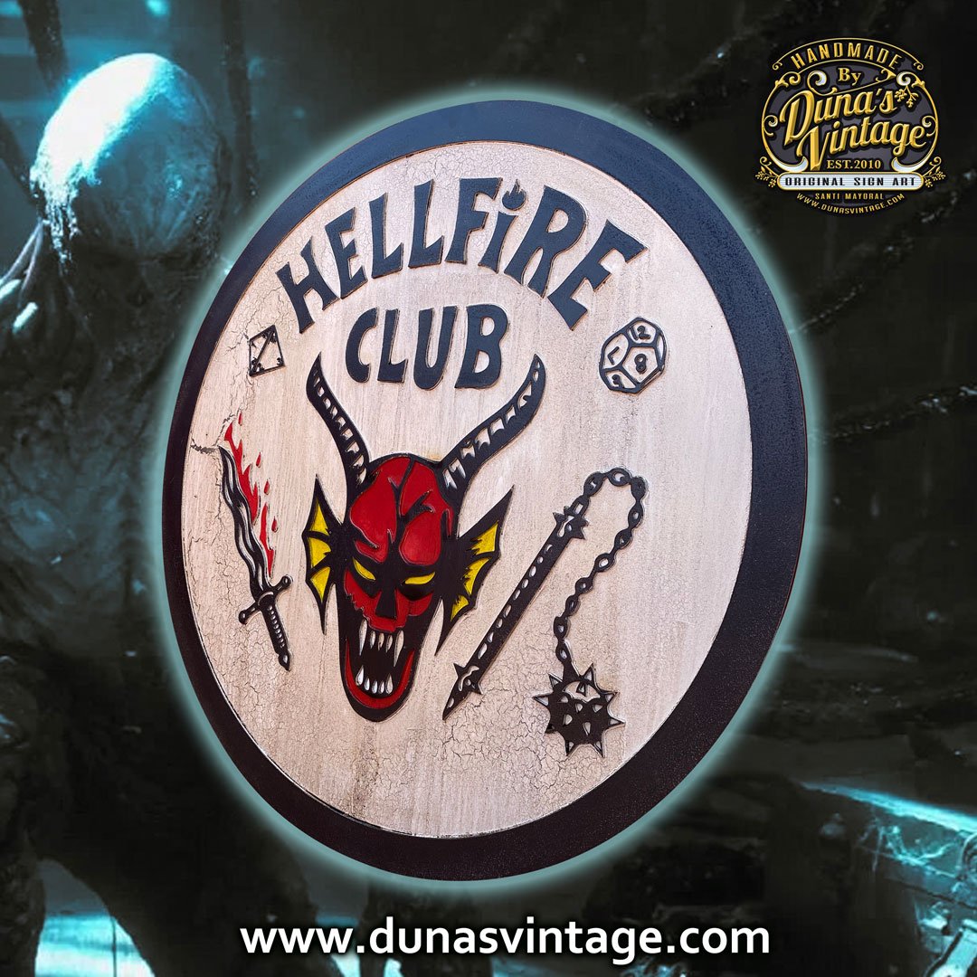 Cartel de Madera HELLFIRE CLUB. - Dunas vintage
