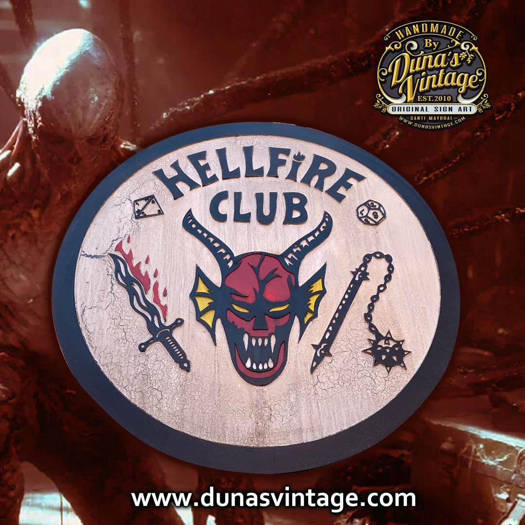 Cartel de Madera HELLFIRE CLUB. - Dunas vintage