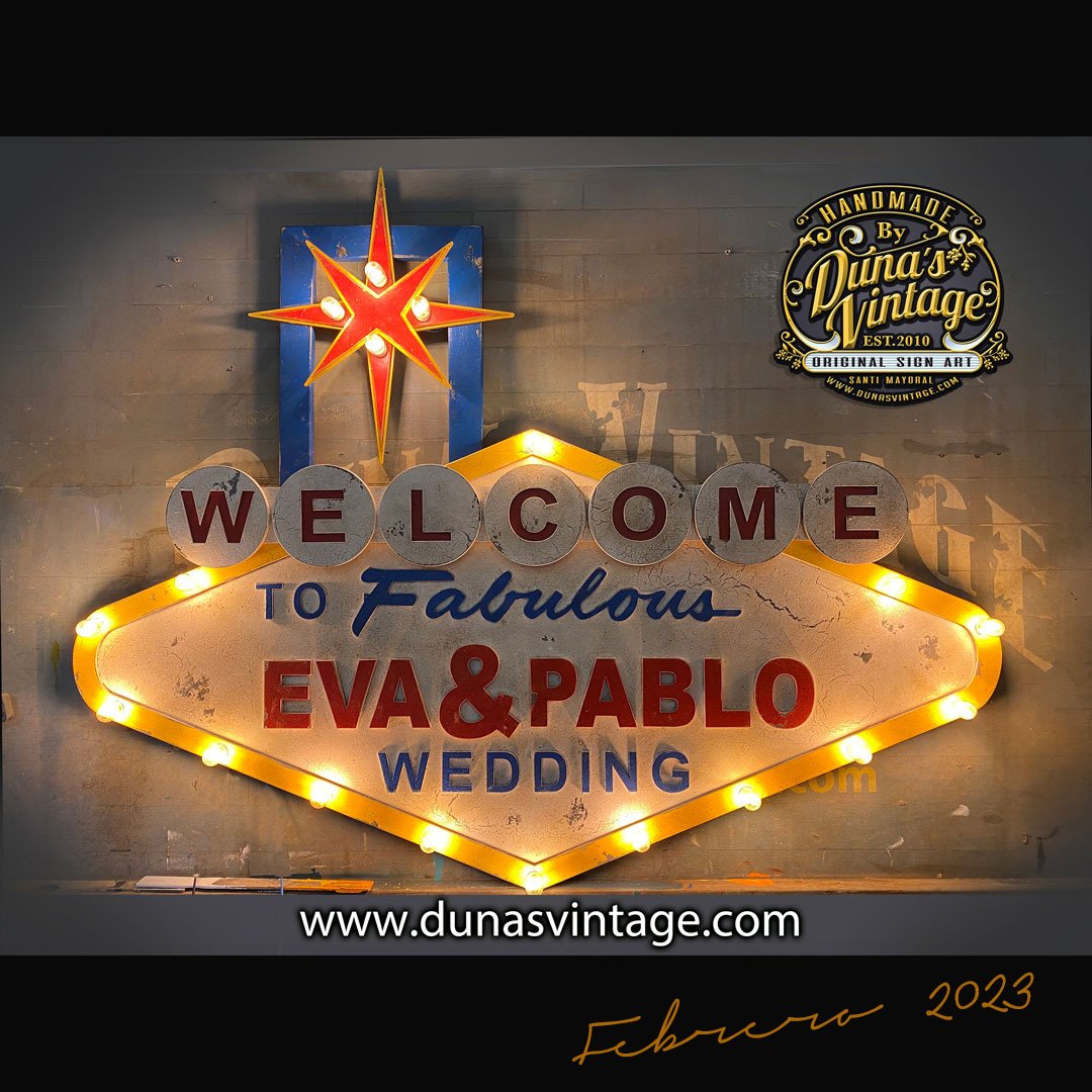 Cartel de Madera Welcome EVA&PABLO Wedding (LUGO) - Dunas vintage