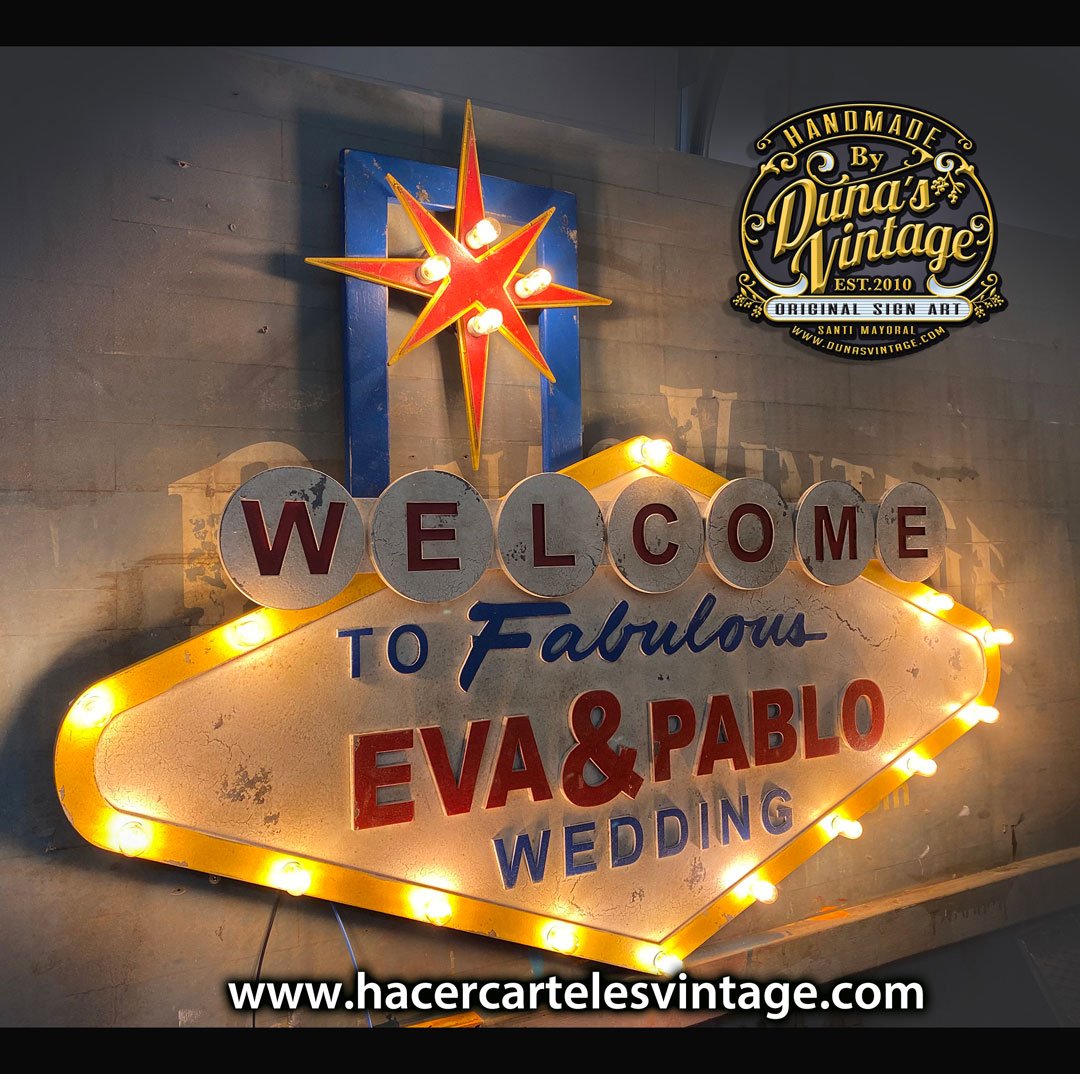 Cartel de Madera Welcome EVA&PABLO Wedding (LUGO) - Dunas vintage