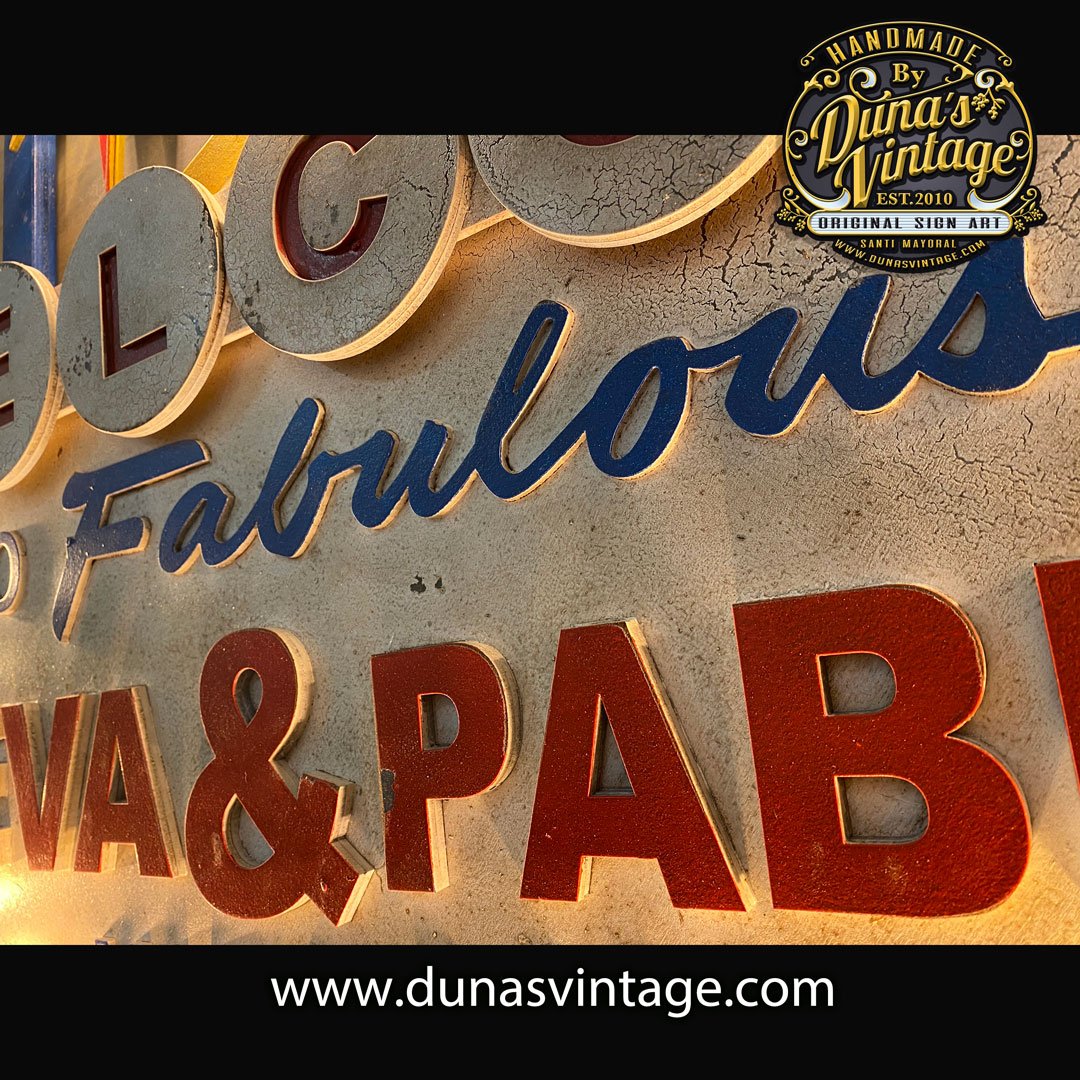 Cartel de Madera Welcome EVA&PABLO Wedding (LUGO) - Dunas vintage