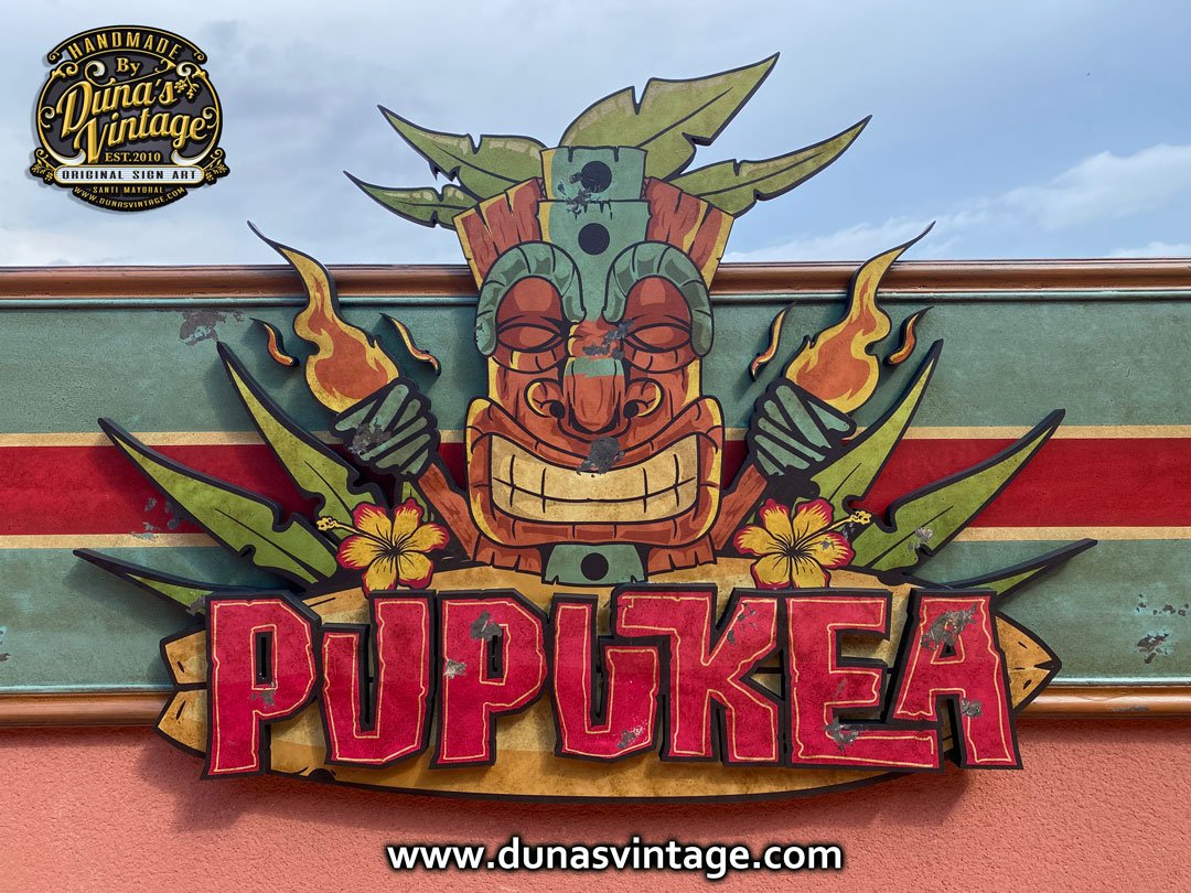 Cartel PUPUKEA CALAFELL en relieve. - Dunas vintage