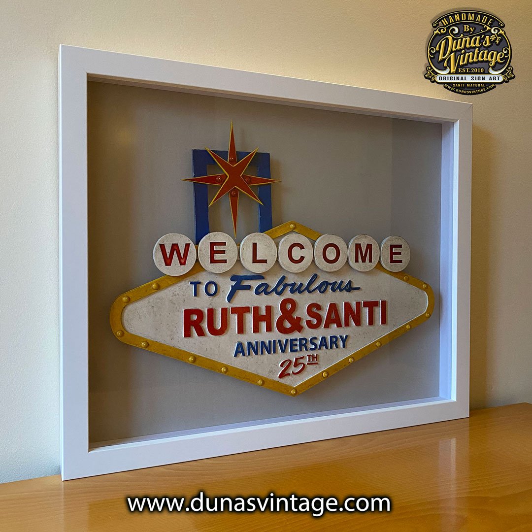 Mini cartel de madera Welcome Anniversary 25th. - Dunas vintage