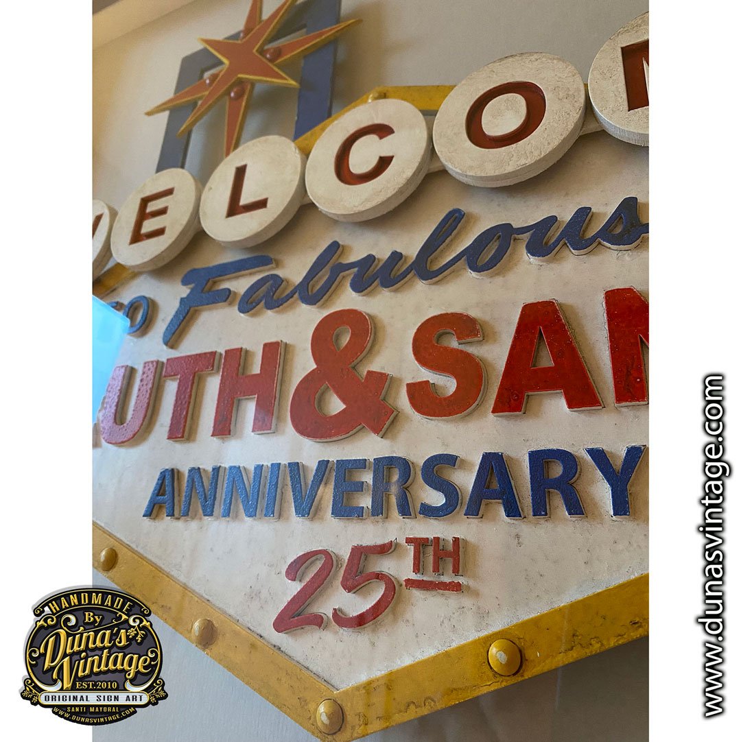 Mini cartel de madera Welcome Anniversary 25th. - Dunas vintage