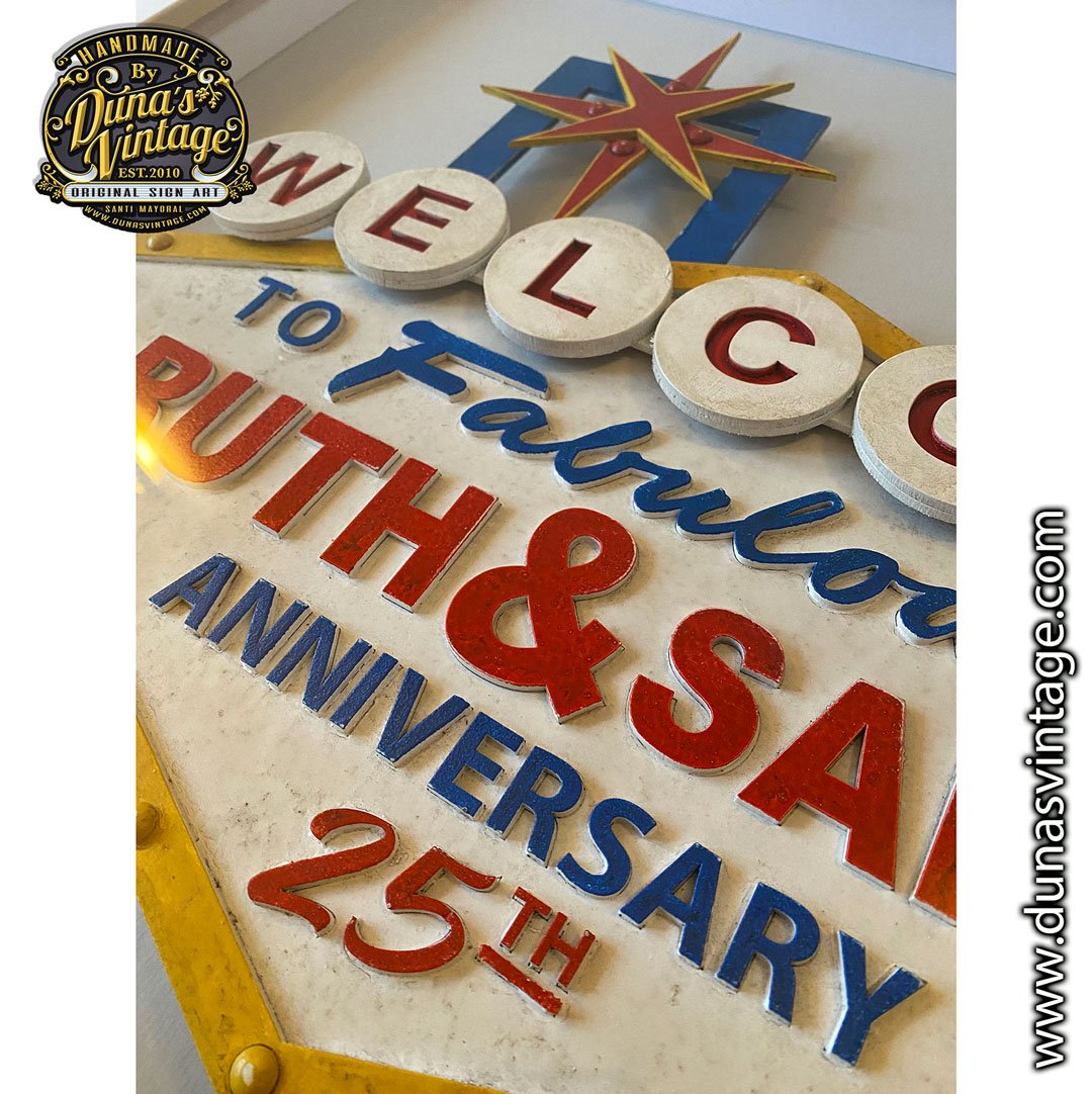 Mini cartel de madera Welcome Anniversary 25th. - Dunas vintage
