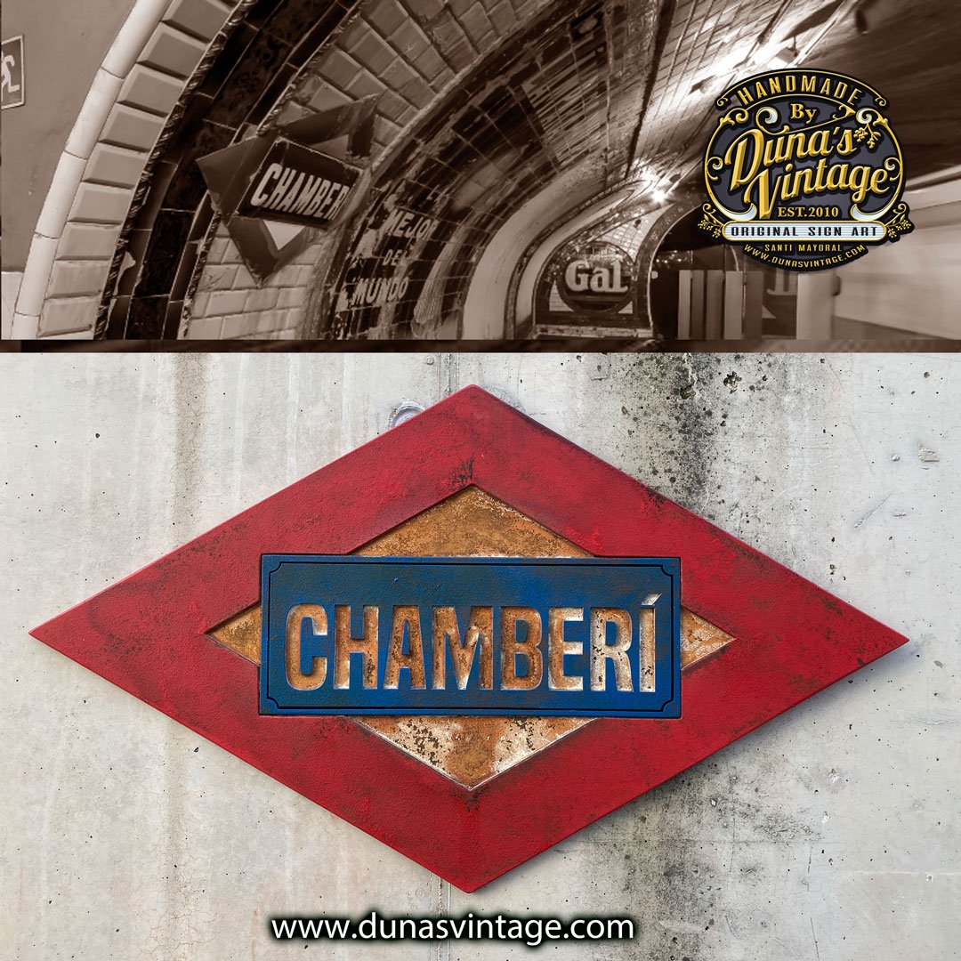 Placa de Madera estación de Metro Chamberí Madrid. - Dunas vintage