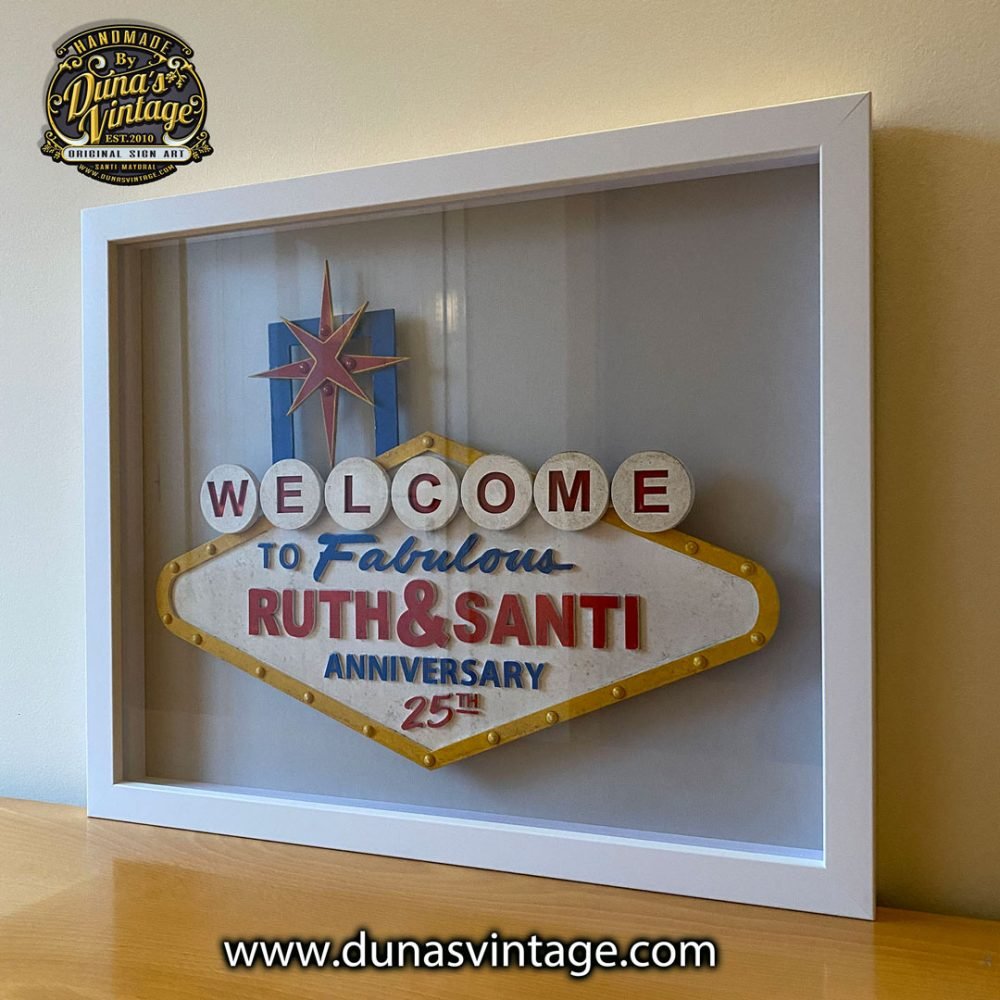 Mini cartel de madera Welcome Anniversary 25th. - Dunas vintage