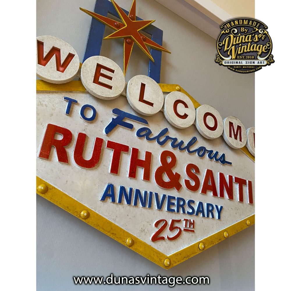 Mini cartel de madera Welcome Anniversary 25th. - Dunas vintage